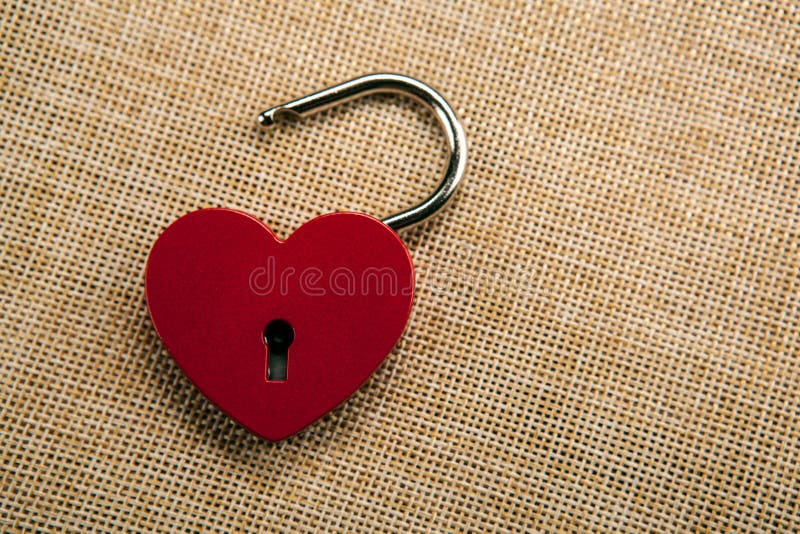 Open Heart Shaped Padlock on Beige Linen Stock Image - Image of dating ...