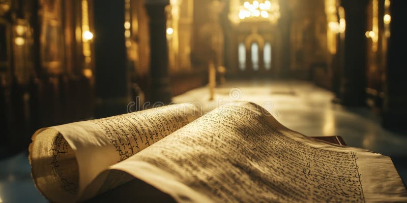 Ancient Hebrew Scroll Illuminated in Ornate Synagogue in Israel Stock ...