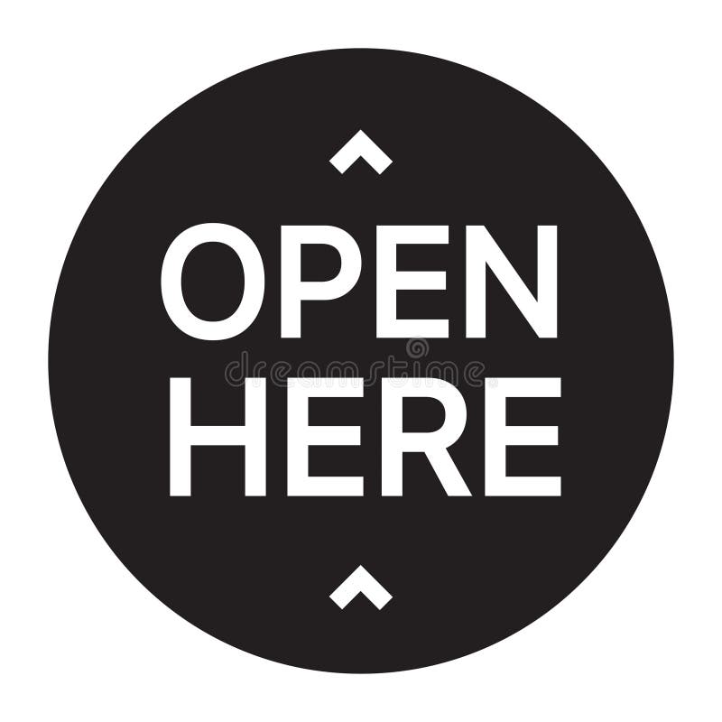 OPEN HERE Banner Flanked by Upward Arrows Stock Vector - Illustration ...