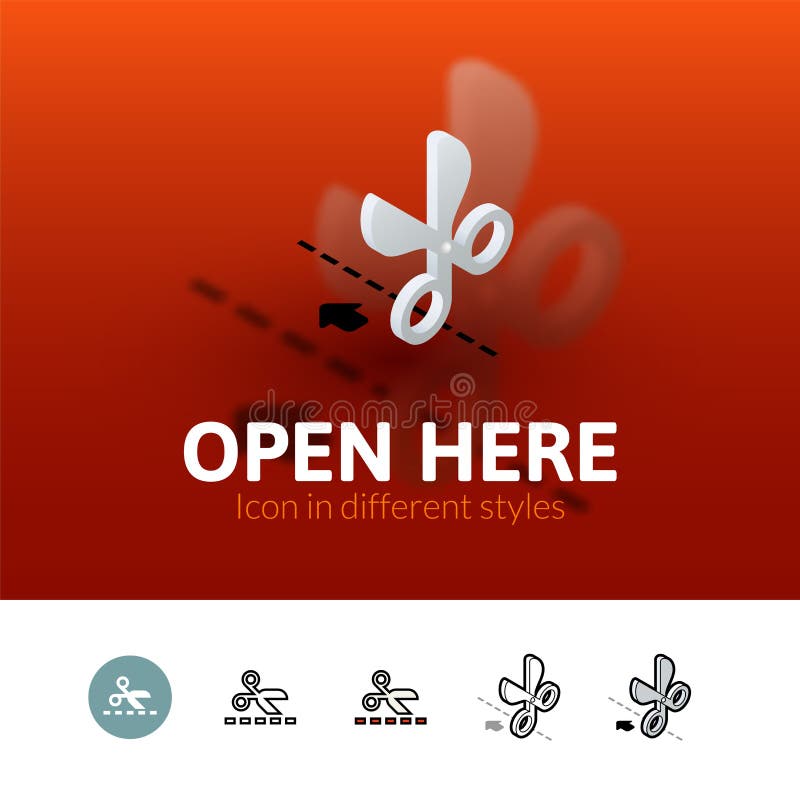 Open Here Icon in Different Style Stock Vector - Illustration of coupon ... Open Here Icon in Different Style Stock Vector - Illustration of coupon ...