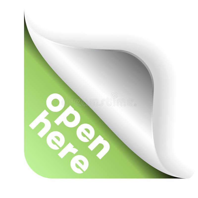Open Here Icons Vector Set. Open Here Stickers or Labels for Package ...