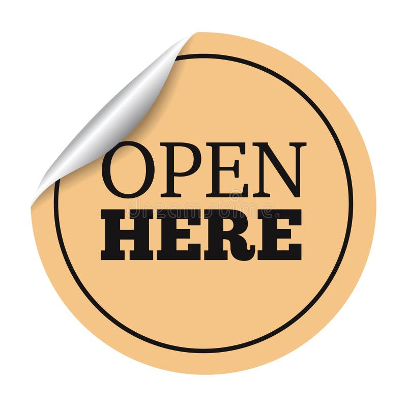 OPEN HERE Sticker Conveying Clear Direction Stock Vector - Illustration ...