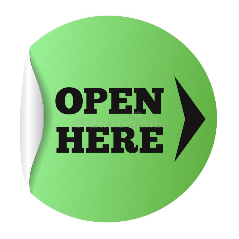 Open Here Sticker Design Realistick Style Stock Vector - Illustration ...