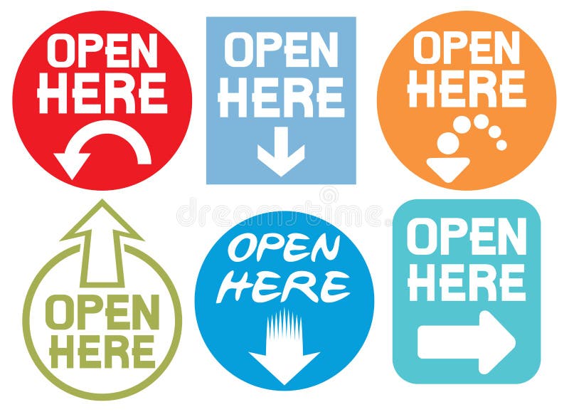 Open Here Stickers Set Vector Illustration Stock Vector - Illustration ...