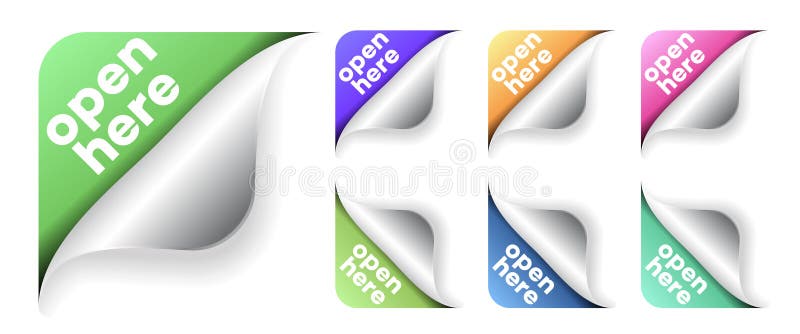 Open Here Vector Sticker Set Color Style Stock Vector - Illustration of ...