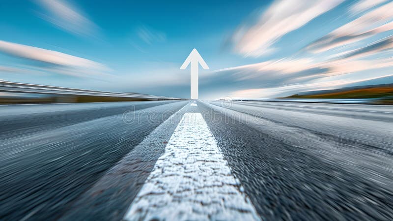 Inspirational Long Road with an Arrow Pointing Forward Under a Dynamic ...