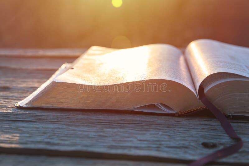 Open Holy Bible on the Wooden Table Stock Photo - Image of christianity ...