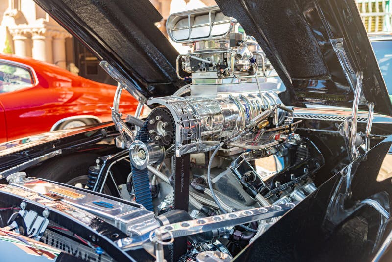 Open Hood Show Custom Engine. 1967 Chevrolet Camaro Hot Rod Editorial ...