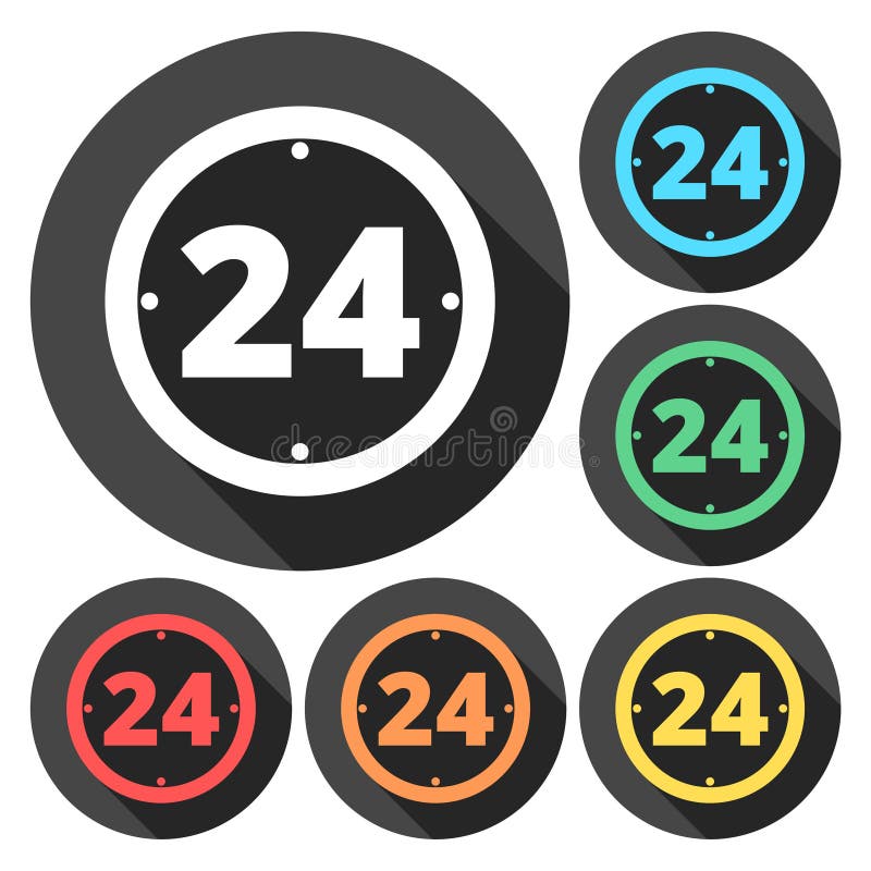 Open 24 Hours Icons Set with Long Shadow Stock Vector - Illustration of ...