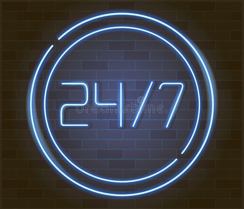 Open 24 7 Hours Neon Light on Brick Wall. 24 Hours Night Club Bar Neon ...