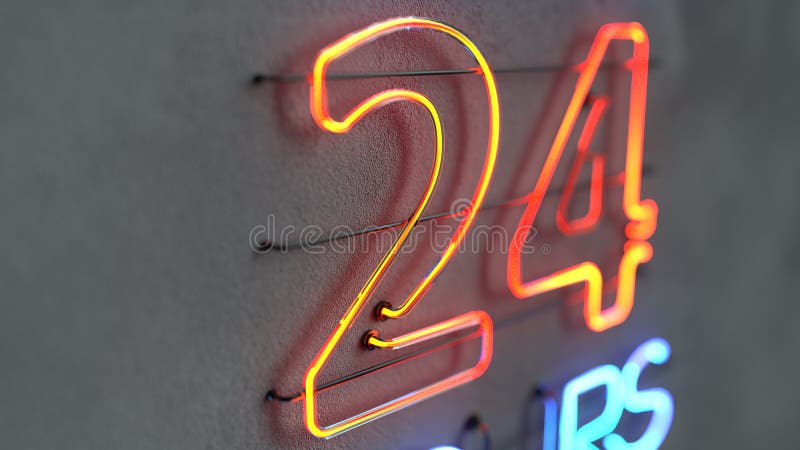 Open 24 Hours Neon Light Text 3D Render Illustration Stock Illustration ...