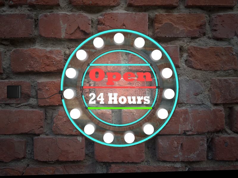 Open 24 Hours Neon Stock Illustrations – 597 Open 24 Hours Neon Stock ...