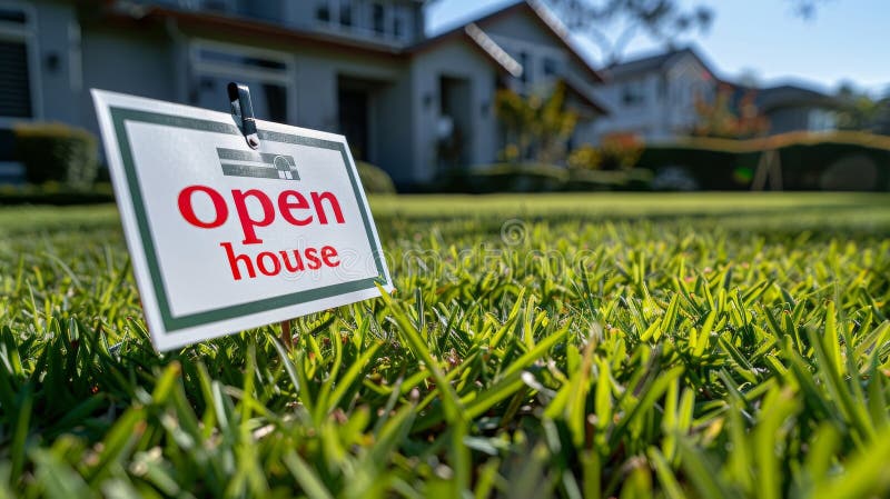 Open House Sign in Front of Residential Property Stock Image - Image of ...