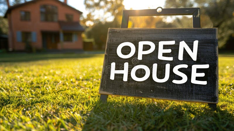 Open House Sign in Front of Residential Property Stock Image - Image of ...