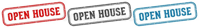 Open House Stamp. Open House Rectangular Stamp Set Isolated on White ...