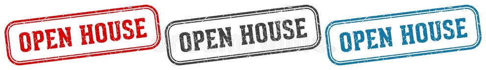 Open House Stamp. Open House Rectangular Stamp Set Isolated on White ...