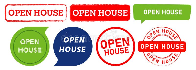 Open House Stamp and Speech Bubble Label Sticker Sign Announcement ...