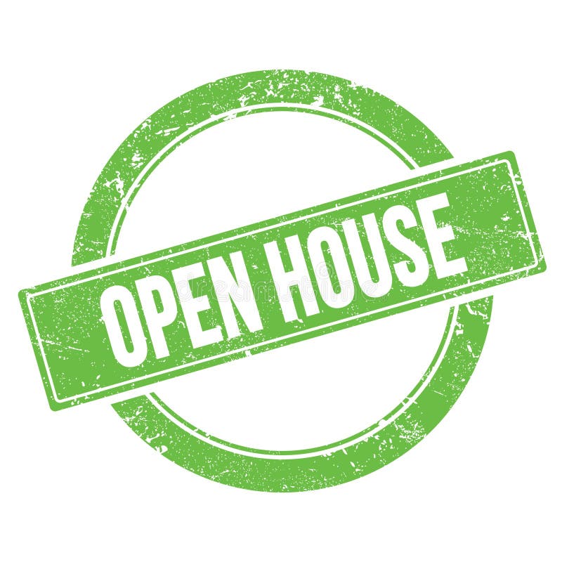 OPEN HOUSE Text on Green Grungy Round Stamp Stock Illustration ...