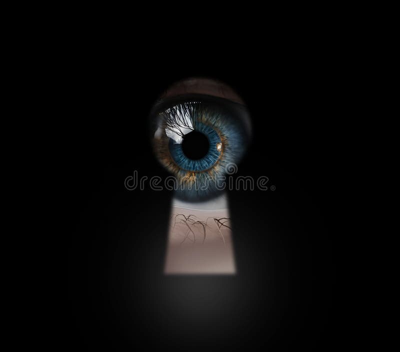 Open human eye in keyhole. stock photo. Image of horizontal - 336051168