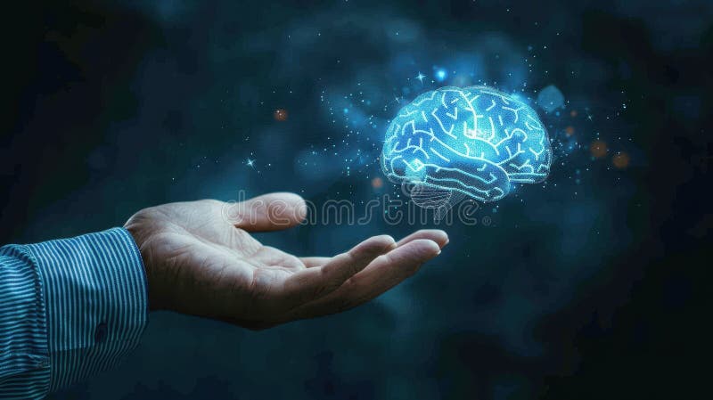 The Hand with Digital Brain.AI Generated Image Stock Image - Image of ...