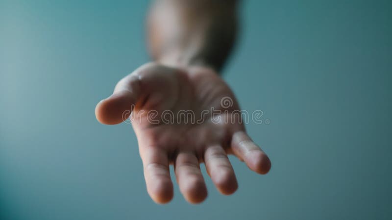 Open Human Hand Reaching Forward with Soft Focus on Fingers and Subtle ...