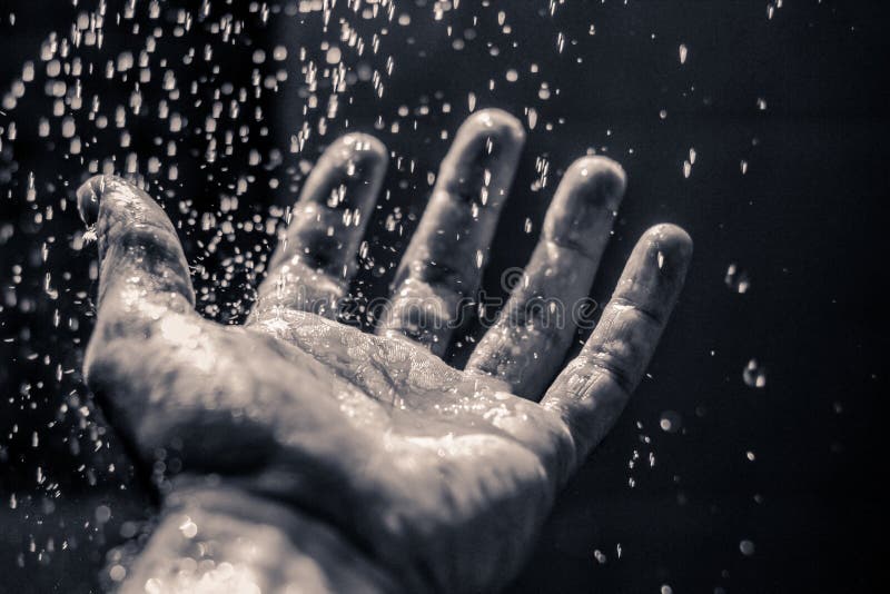 Open Human Hand Under Water Drops Stock Image - Image of white, shower ...
