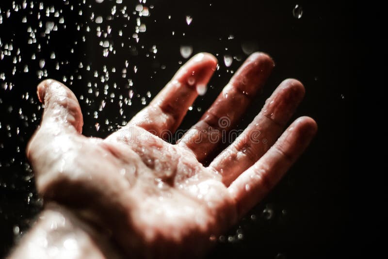 Open Human Hand Under Water Drops Stock Image - Image of photograph ...