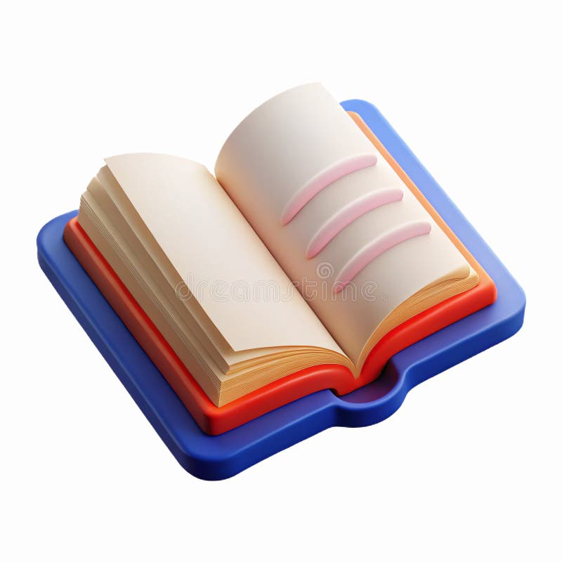 Open Illustrated Book with Thick Pages on Blue and Red Layered Base ...