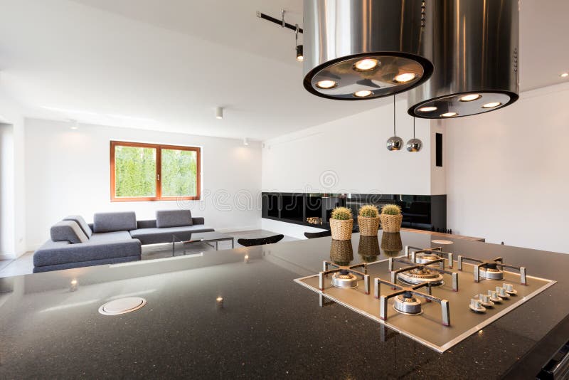 Open interior design stock photo. Image of wall, fireplace - 77958218