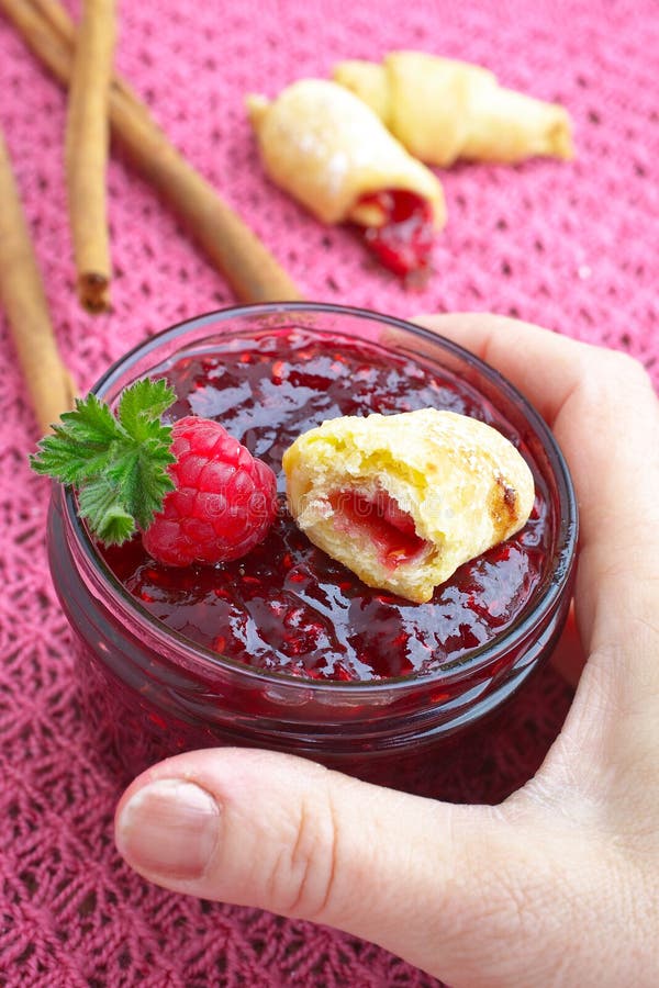 Open jar with jam stock image. Image of berry, croissant - 40627505
