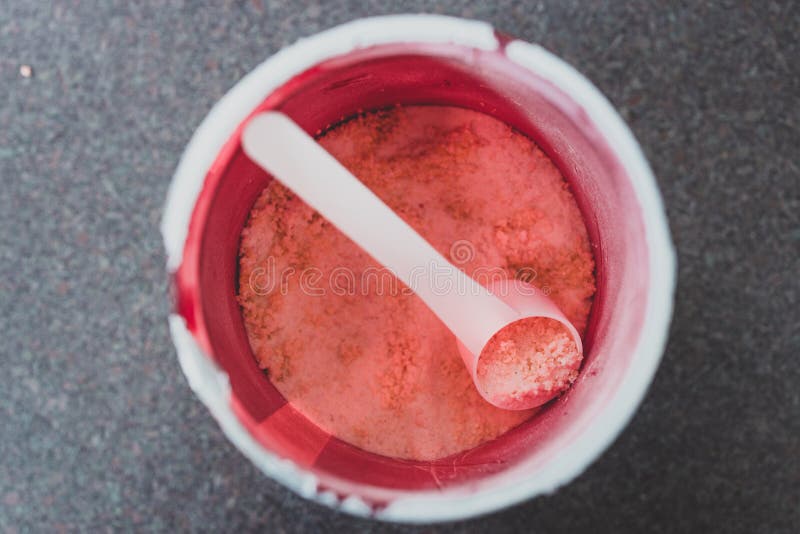 Open Jar of Protein Powder Supplement Shot from Top Down Perspective ...
