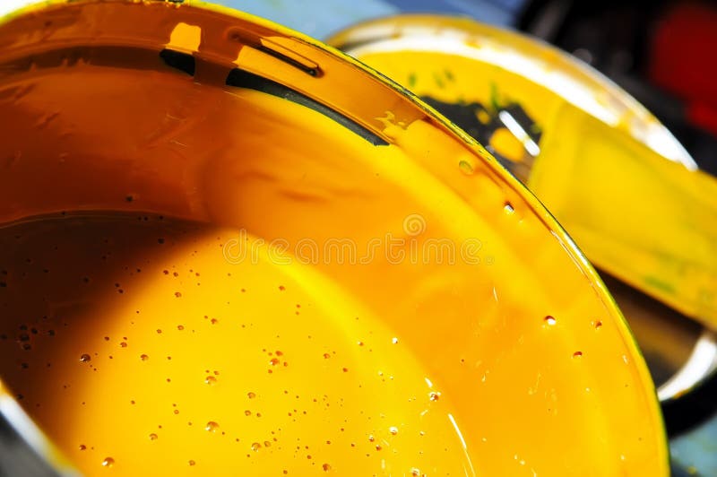 Open Jar with a Yellow Paint Stock Photo - Image of pail, coloring ...