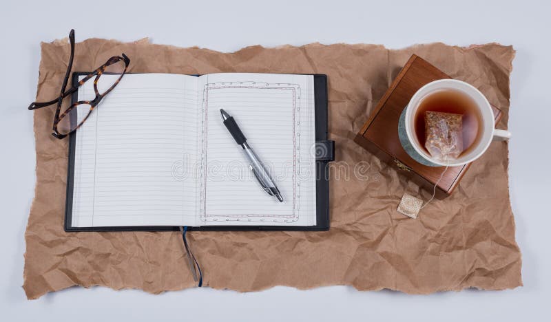 Open Journal Book and Cup of Herbal Tea Stock Image - Image of ...