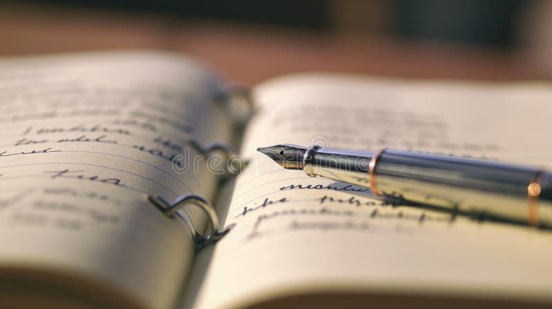 Open Journal with Handwritten Notes and a Pen Stock Photo - Image of ...