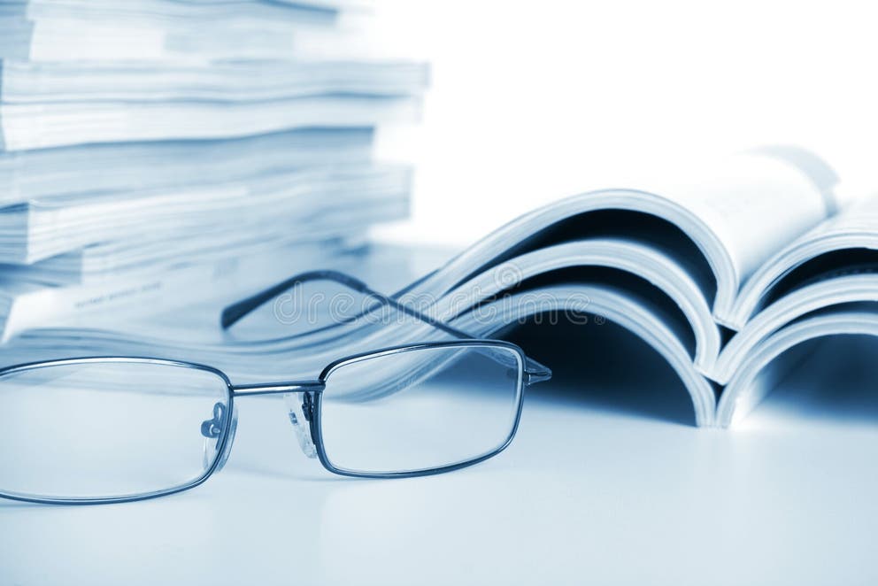 Open journals with glasses stock image. Image of office - 14752901