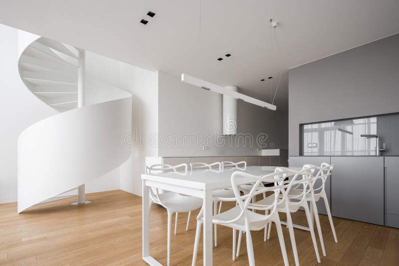 Open Kitchen with Dining Table Stock Image - Image of furniture, flat ...