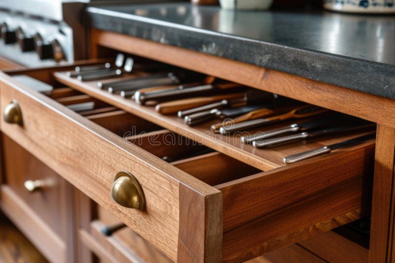 Open Kitchen Drawer with Cutlery Stock Illustration - Illustration of ...