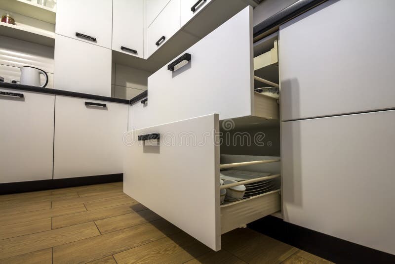 Open Kitchen Drawer with Plates Inside, a Smart Solution for Kit Stock ...
