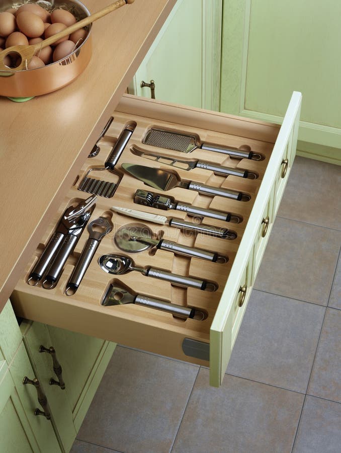 Open kitchen drawers stock photo. Image of service, food - 24800470