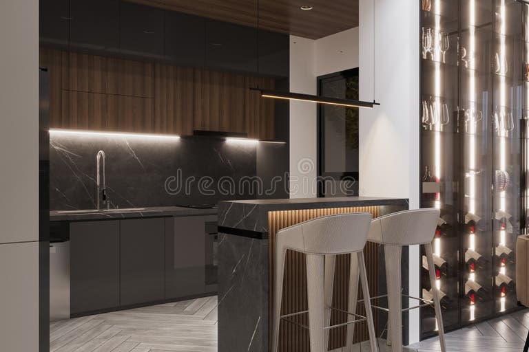 Open Kitchen Table and Chair with a Complete Setup of Full Arrangements ...