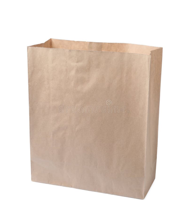 Open Kraft Paper Bag Isolated on White Stock Photo - Image of sale ...
