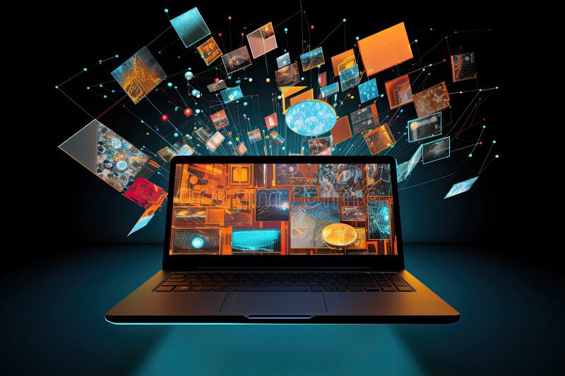 Open laptop with apps stock photo. Image of office, communication ...