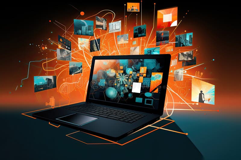 Open laptop with apps stock image. Image of modern, order - 298985063