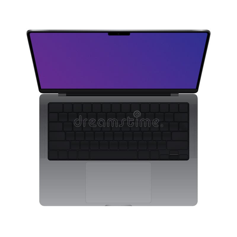 Open Laptop with Black Keyboard Top View. Cutout Model 2020 on White ...