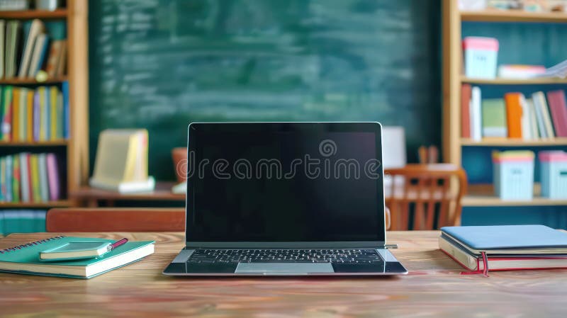 Open Laptop with Black Screen on the Table by the Notebooks and ...