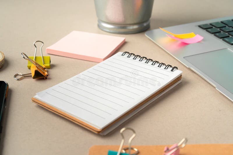 Open Laptop with Blank Notebook, View from Above. Workplace Concept ...