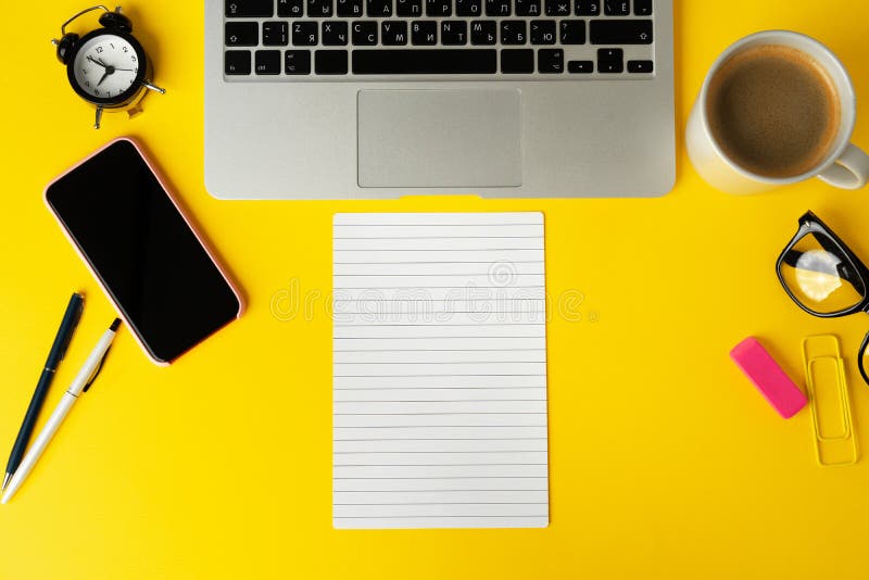 Open Laptop with Blank Notebook, View from Above. Workplace Concept ...