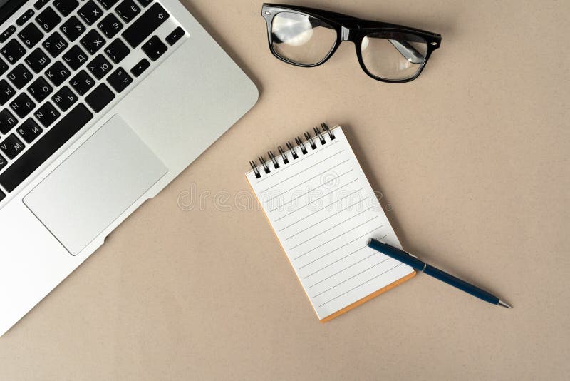 Open Laptop with Blank Notebook, View from Above. Workplace Concept ...