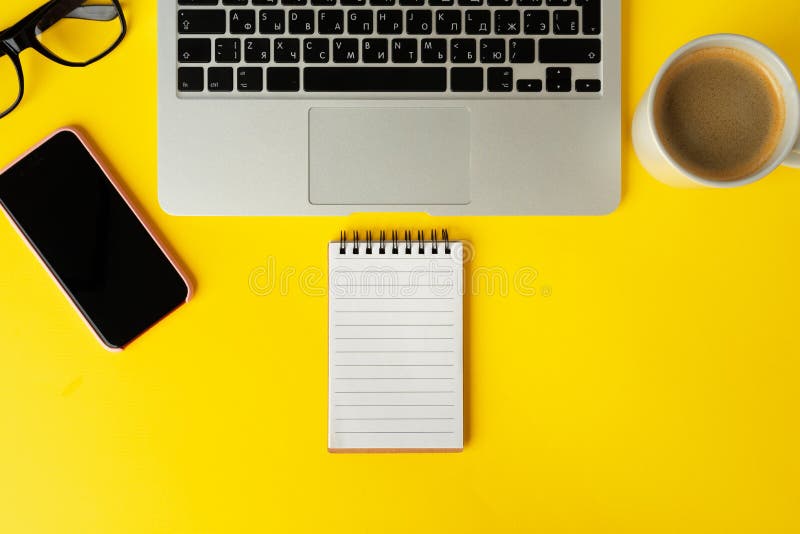 Open Laptop with Blank Notebook, View from Above. Workplace Concept ...