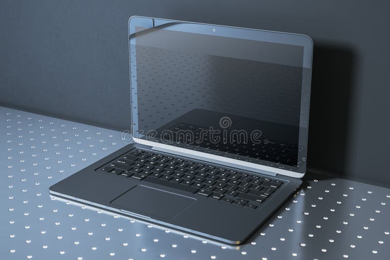 Open Laptop with Blank Screen Displayed on Metallic Surface with Dotted ...